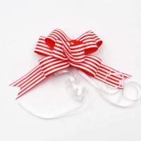 China Printed Pattern Pull 30mm Satin Ribbon Blue Red And White Striped Christmas Bows for sale