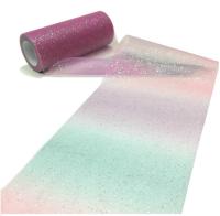 China 15cm 10 Yards Organza Tulle Rolls Rainbow Glitter Tulle With Crystal Sequin for sale