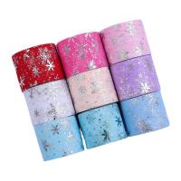 China Blue Snowflake Pattern Polyester Organza Tulle Rolls Fabric 15.2cm for sale
