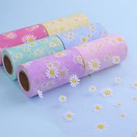 China Sunflower Daisy Embroidered Organza Tulle Rolls 20d Decoration Crafts for sale