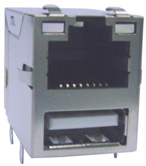 China Compact RJ45 connector with single USB port ABRACON ARJE-0032 supporting 10 100 Base-T applications for sale