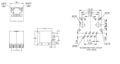 China ABRACON ARJ11G MBSD LU2 Vertical Mount RJ45 10 100 Base T Connector with Integrated Magnetic Module for sale