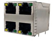 China Cat5e Modular Jack Connector Amphenol RJSAE538408 2x2 Four Port Press Fit with Enhanced EMI Shielding for sale