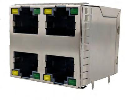 China 2x2 Four Port Modular Jack Connector Amphenol RJSAE508102 Supporting Cat5e Ethernet Standards for sale