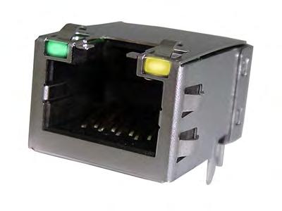 China Single port right angle surface mount modular jack connector Amphenol RJCSE538101 with integrated LEDs and EMI shielding for sale