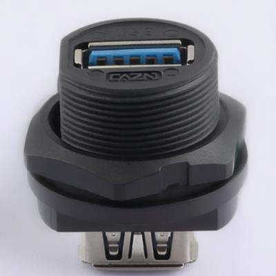 China Panel Rear Mount Double Female Head USB Connector CAZN E13T-FU3-PRF Plastic Waterproof Threaded Lock IP68 for sale