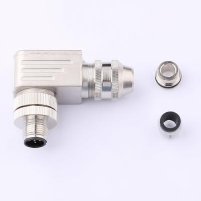 China Industrial Shielded Metal Assembly Right Angle Plug Connector CAZN M12 P5A GLDP7 Screw Connection Type for sale