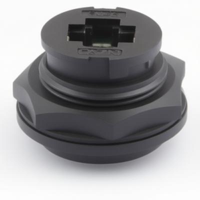 China Waterproof RJ45 Female Solder Board Rear Socket CAZN E16B-FR6-PWF with Snap Fit Connection and IP67 Rating for sale