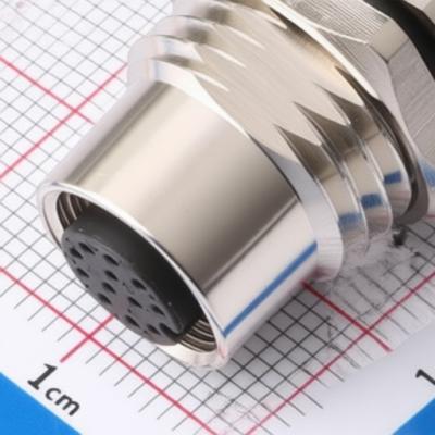 China Panel Mount Socket Connector CAZN M12-S12A-GWFM16 with Nickel Plated Brass Housing and Multiple Pins for sale
