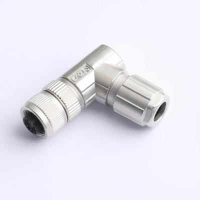 China Robust waterproof M12 connector series including CAZN M12-S4D-GWDP9 with gold plated contacts and angled design for sale