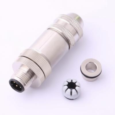 China Robust Metal Assembly Straight Plug Connector CAZN M12-P4A-GLAP7 with Screw Connection and Shielding for sale