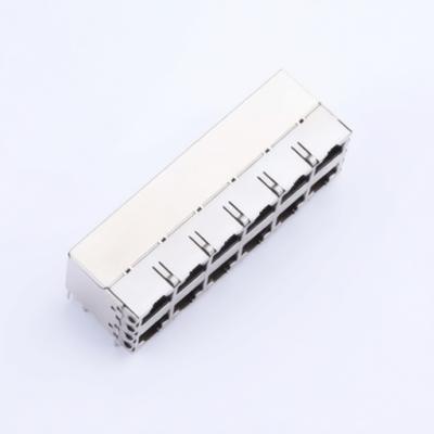 China Spring Tabs Shielded 8P8C RJ45 Modular Jack 2x6 Port CUI CRJ037-5-TH Component For Data Transmission for sale