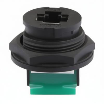 China Plastic Waterproof Connector CAZN E16B-FR6-PRF-SN Single Network Port Rear Panel Female Snap Fit for CAT5e and CAT6a for sale