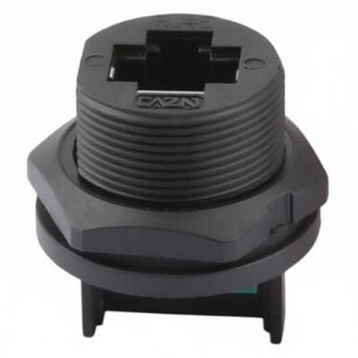 China Single port RJ45 female connector CAZN E13T FR6 PRF with epoxy rubber sealing and screw type mounting for sale