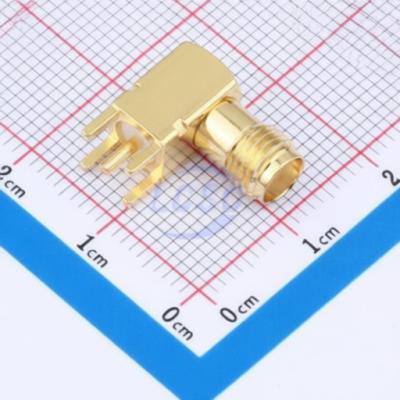 China 90 Degree SMA Female to Female Connector HJ Tech 2LC15SF088 Four Pin Plug in Board Gold Plated Brass for sale