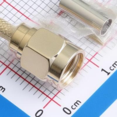 China Brass RA SMA plug antenna connector with 1u gold plating hex size 8mm length 178 millimeters HJ Tech 2LC15PM605 for sale