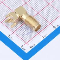 China 90 degree SMA female connector with male pin PCB mount solderable HJ Tech 2LC15SF095 brass gold plated for sale