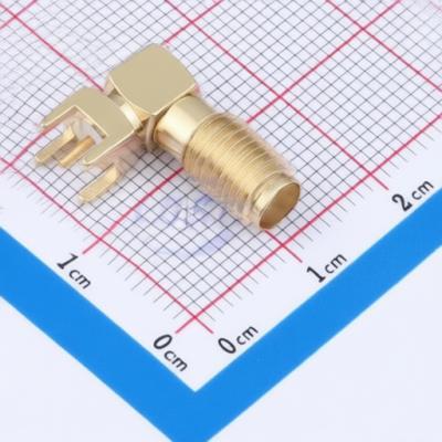 China 90 degree SMA female connector with male pin PCB mount solderable HJ Tech 2LC15SF095 brass gold plated for sale