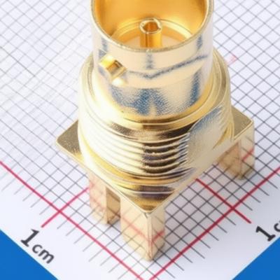 China PCB BNC Female Connector with Male Pin Brass Body and Gold Plated Finish HJ Tech HJ-BNC004 for sale