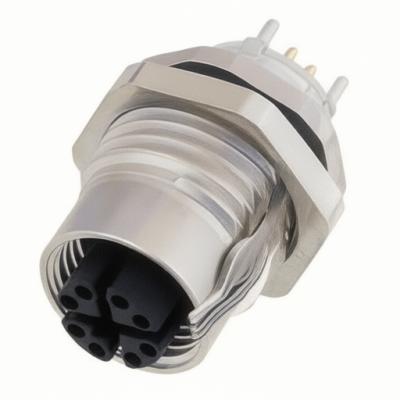 China Front Mount M12 Female Receptacle Connector L-com REC-M128XFF X-coded with Nickel Plated Zinc Housing for sale