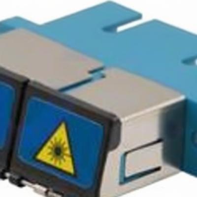 China SC SC duplex external fiber optic coupler with side spring shutter flange blue L-com FOA-823-BLU model for sale