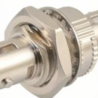 China Fiber Optic ST Simplex Single Mode Coupler with Panel Cutout Diameter 0.44 Inch and Red Vinyl Dust Cap L-com FOA-952 for sale