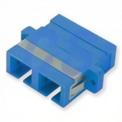 China Durable SC SC duplex fiber optic adapter L-com FOA-005 with blue engineering plastic body and stainless steel mounting clips for sale