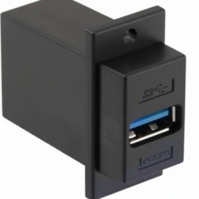 China Panel mount USB 3.0 coupler L-com ECF504-3AB-BLK with black ABS housing nickel plated shell and gold plated contacts for sale