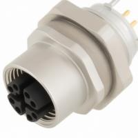 China Industrial grade L-com REC-M128XFR M12 female X-coded rear mount solder connector supports CAT6 Class EA data transfer for sale
