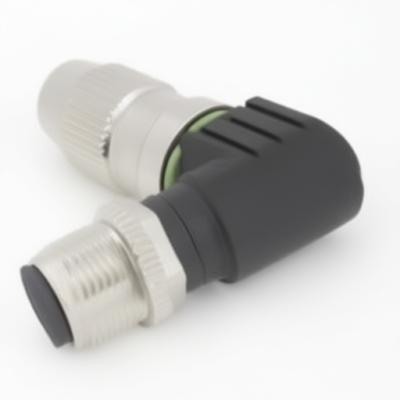 China Durable M12 Male Right Angle 4 Pole Connector L-com M12FT4AM90 Zinc Die Cast Screw Material for sale