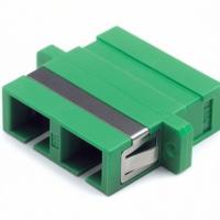 China Fiber Optic Duplex SC APC Coupler with Dust Caps and Zirconia Sleeve L-com FOA-018 Green Housing for sale