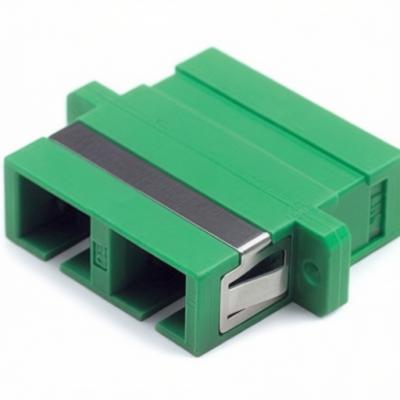 China Fiber Optic Duplex SC APC Coupler with Dust Caps and Zirconia Sleeve L-com FOA-018 Green Housing for sale