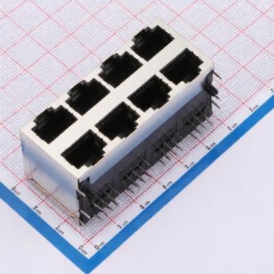 China High Durability FG RJ-059B-2X4-4 Network Socket with Tin Plated Brass Shield and Environmental Black Plastic Housing for sale