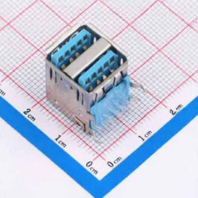 China HDGC USB HX 19DIP Dual Layer USB 3.0 Connector with Bent Pins and Rolled Edges in Blue PBT Material for sale