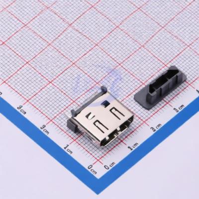 China HDGC HDMI-DB-115PB HDMI right angle PCB mount female connector with side spring and deep insertion 13MM height for sale