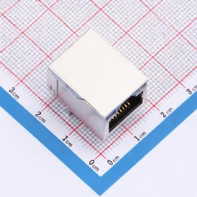 China PCB Mount RJ45 90 DIP Connector with Shielded Housing and Green Yellow LEDs HOAUC HYCW392-RJ45-213B-851178A for sale