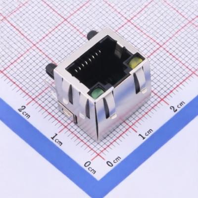 China RJ45 connector with LEDs and spring clip kinghelm KH-RJ45-56-8P8C-D-T PCB mount top view component side for sale