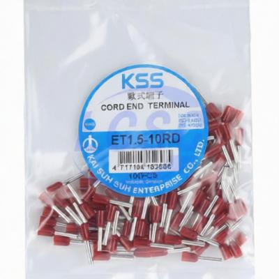 China European Style Cord End Terminals KSS ET1.5-10RD Non Insulated Twin Type for Wire Crimping Solutions for sale