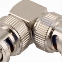 China L-com LCAD30037 right angle coaxial adapter BNC male to male with bayonet mount and gold plated center contacts for sale