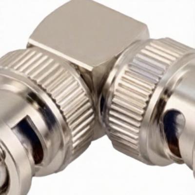 China L-com LCAD30037 right angle coaxial adapter BNC male to male with bayonet mount and gold plated center contacts for sale