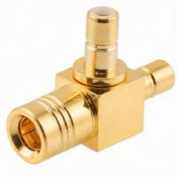 China Brass gold plated SMB coaxial tee adapter L-com LCAD30021 with SMB plug and two SMB jack connectors for sale