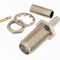 China SMA female bulkhead mount connector L-com LCCN3165 featuring brass body and PTFE insulation for signal transmission for sale