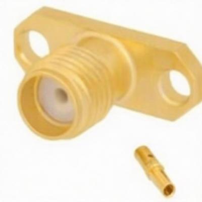 China SMA female RF connector with 2 hole flange mount L-com LCCN3209 featuring gold over nickel plating and stainless steel body for sale