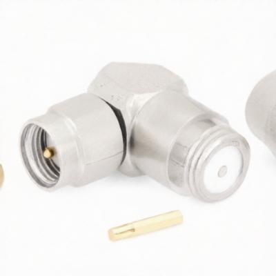 China SMA Male Right Angle Connector Clamp Solder Attachment L-com LCCN3181 Compatible with 142 Low Loss Coax for sale