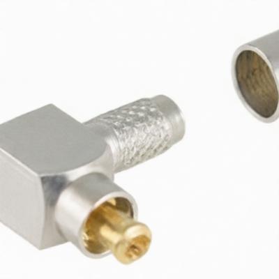 China 50 Ohm Right Angle Crimp Coaxial Connector L-com AMCM-1102 for RG174 RG316 RG179 Cable Applications for sale