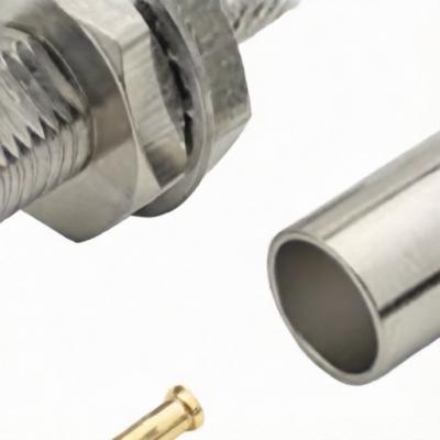 China SMA Panel Mount Crimp Jack for RG58 Cable Featuring L-com BAC04 Brass Nickel Plated Body and Gold Pin for sale