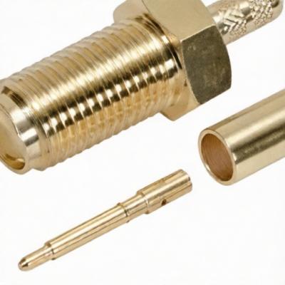 China L-com BAC512 gold plated brass reverse polarity SMA connector designed for RG174 RG188 RG316 coaxial cable for sale