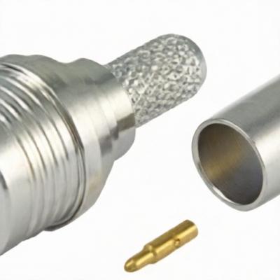China Crimp style coaxial connector L-com AQP-1702 compatible with RG58 and LMR195 cables featuring gold plated center pin for sale