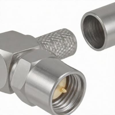 China right angle shrouded SMA male connector L-com ASM-1714 designed for 50 ohms impedance coaxial cables for sale
