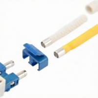 China Long Boot LC Duplex Connector Blue 2.0mm Single Mode Fiber L-com FOC-LCSM0220-0LU0 Dust Cap Included for sale